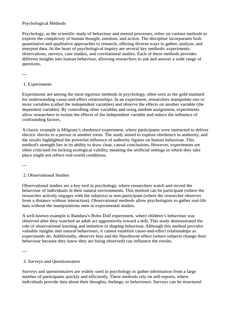 Psychological Methods | PDF | Experiment | Psychology