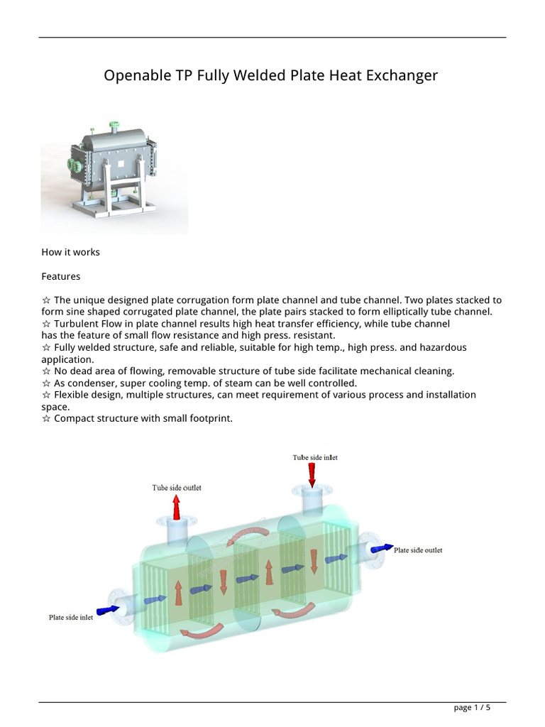 Openable TP Fully Welded Plate Heat Exchanger | PDF | Heat Exchanger ...