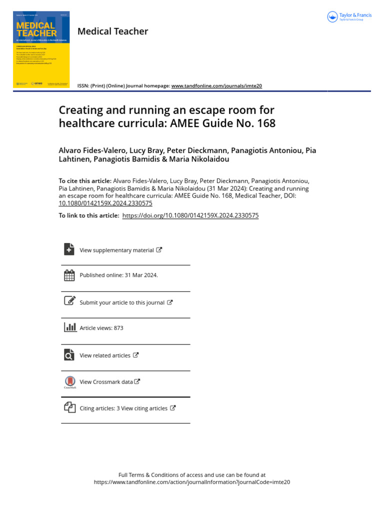 Escape Rooms in Healthcare Education | PDF | Learning | Curriculum