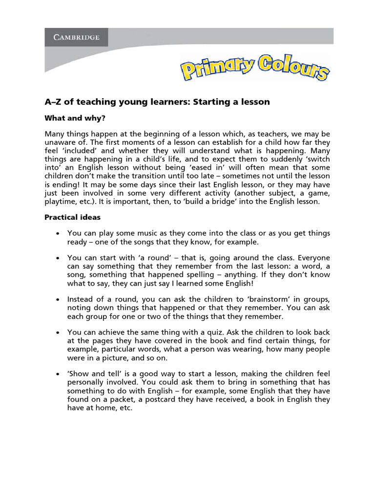 Primary Colours Levels1to5 Complete Beginner Starting A Lesson Teacher ...