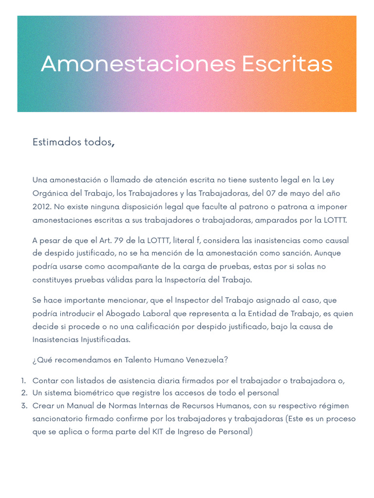Amonestaciones Escritas | PDF