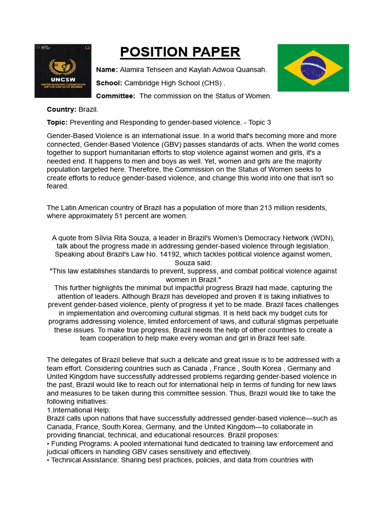 Position Paper - Topic 3 | PDF | Violence Against Women | Violence