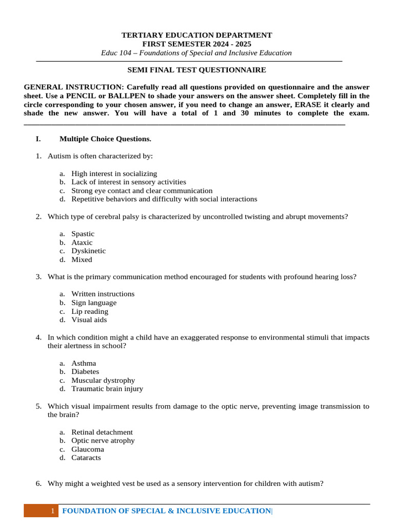 EDUC 104 Questionnaire - SCRIBD | PDF | Speech | Autism