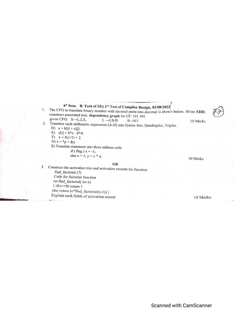 6th SEM CSE 2nd Internal Exam 2022 | PDF