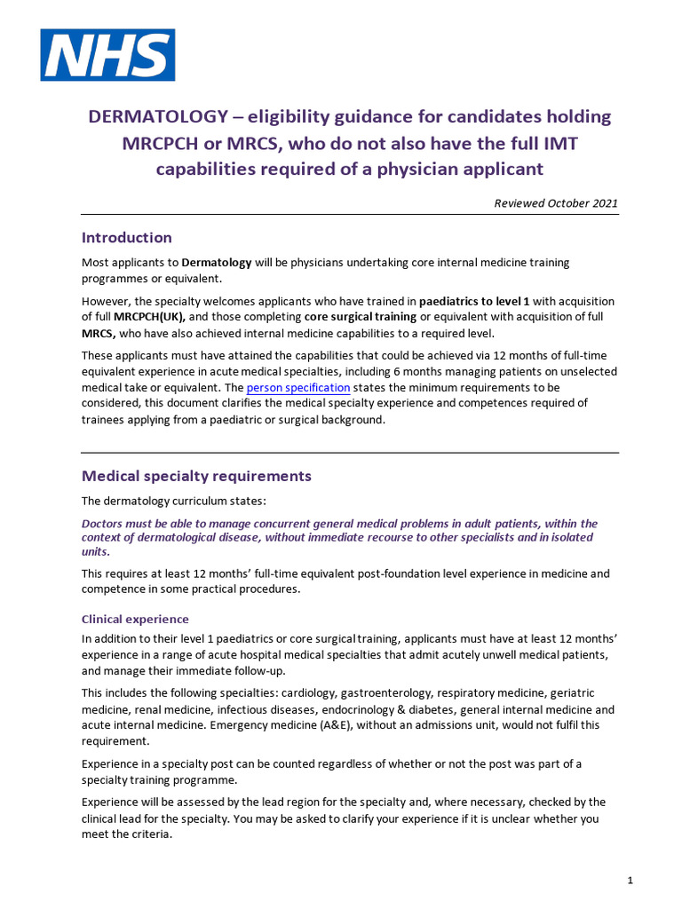 Dermatology ST3 Eligibility Guide | PDF | Internal Medicine | Medicine