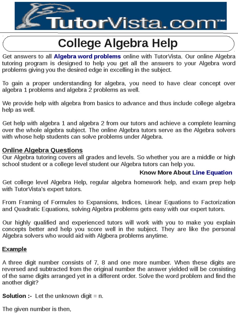 Online Algebra Tutoring & Problem Solving | PDF | Teaching Methods ...