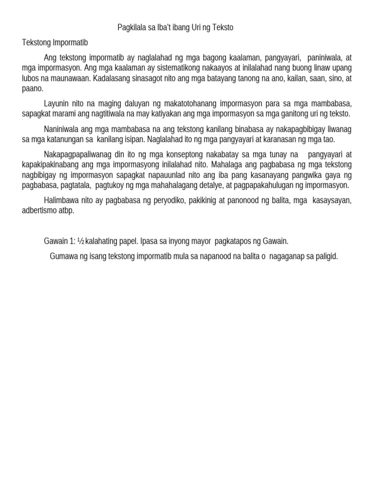 Tekstong Impormatib Gawain | PDF