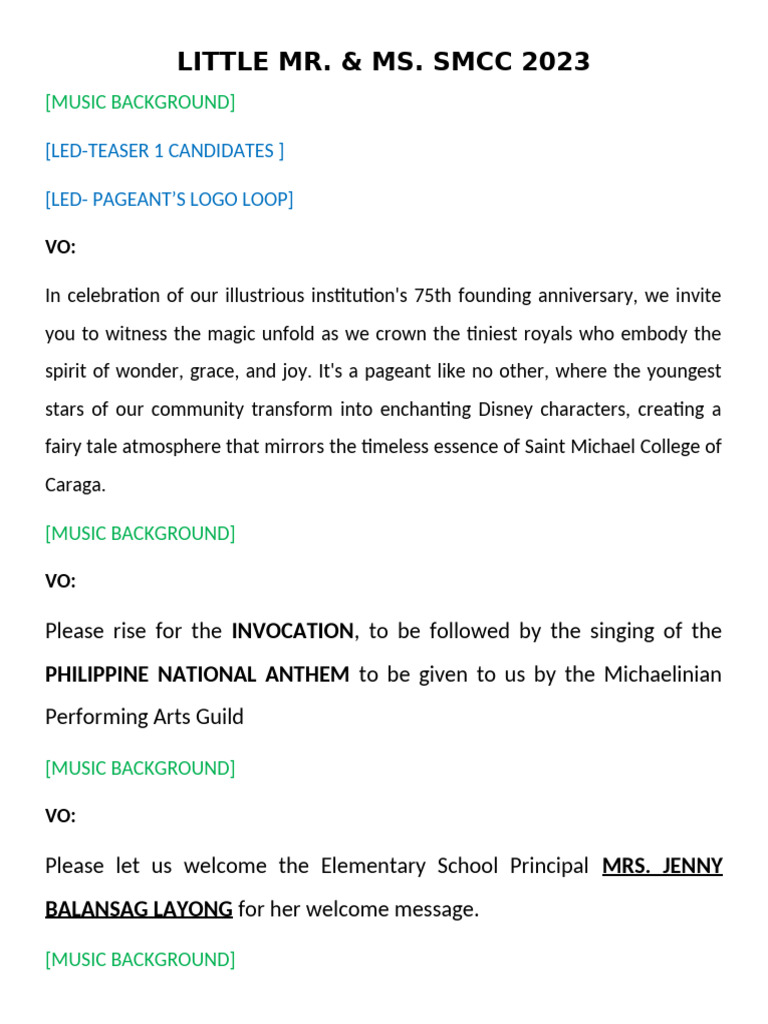 FINAL-PAGEANT-SCRIPT | PDF | Dress Codes | Fashion