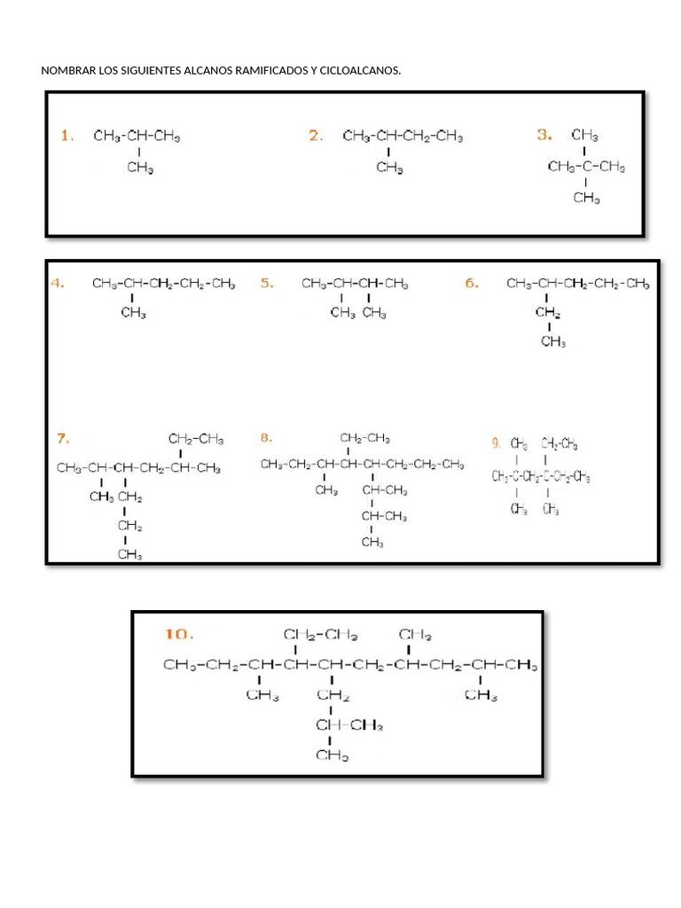 EJERCICIOS ALCANOS RAMIFICADOS Y CICLOALCANOS | PDF