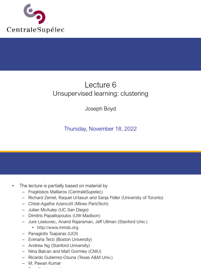 ML Lecture06 Unsupervised Learning | PDF | Cluster Analysis | Eigenvalues And Eigenvectors