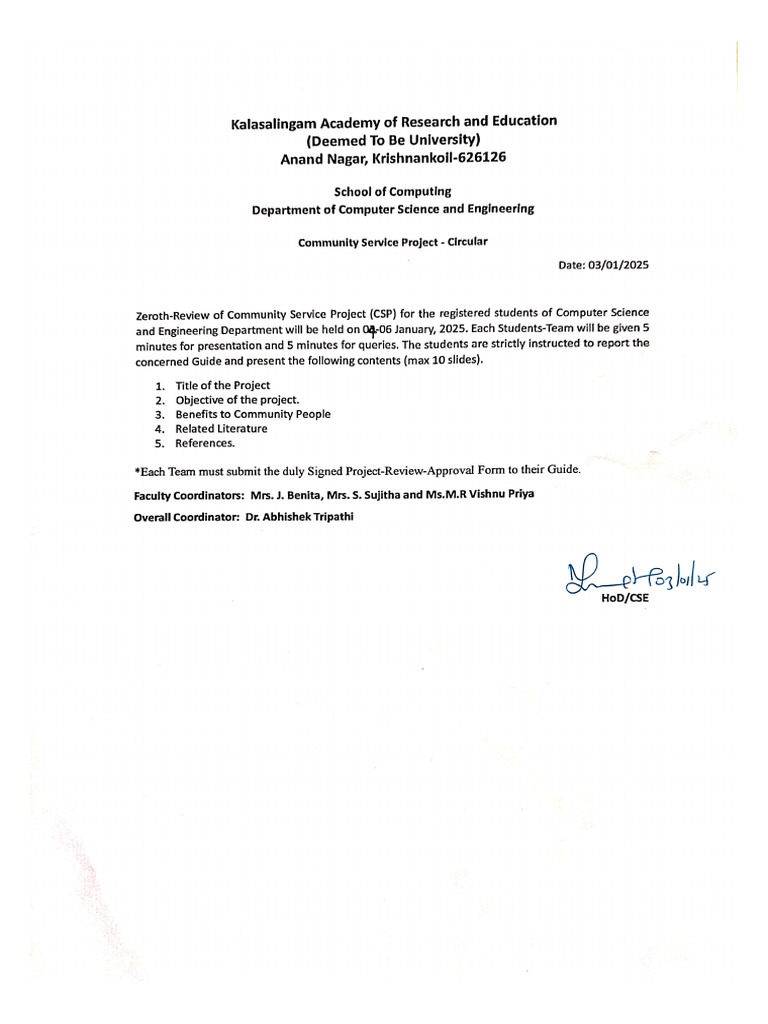 Zeroth Review Circular CSP | PDF