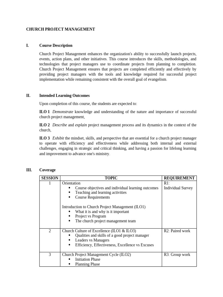 Church Project Management Course Overview | PDF | Project Management ...