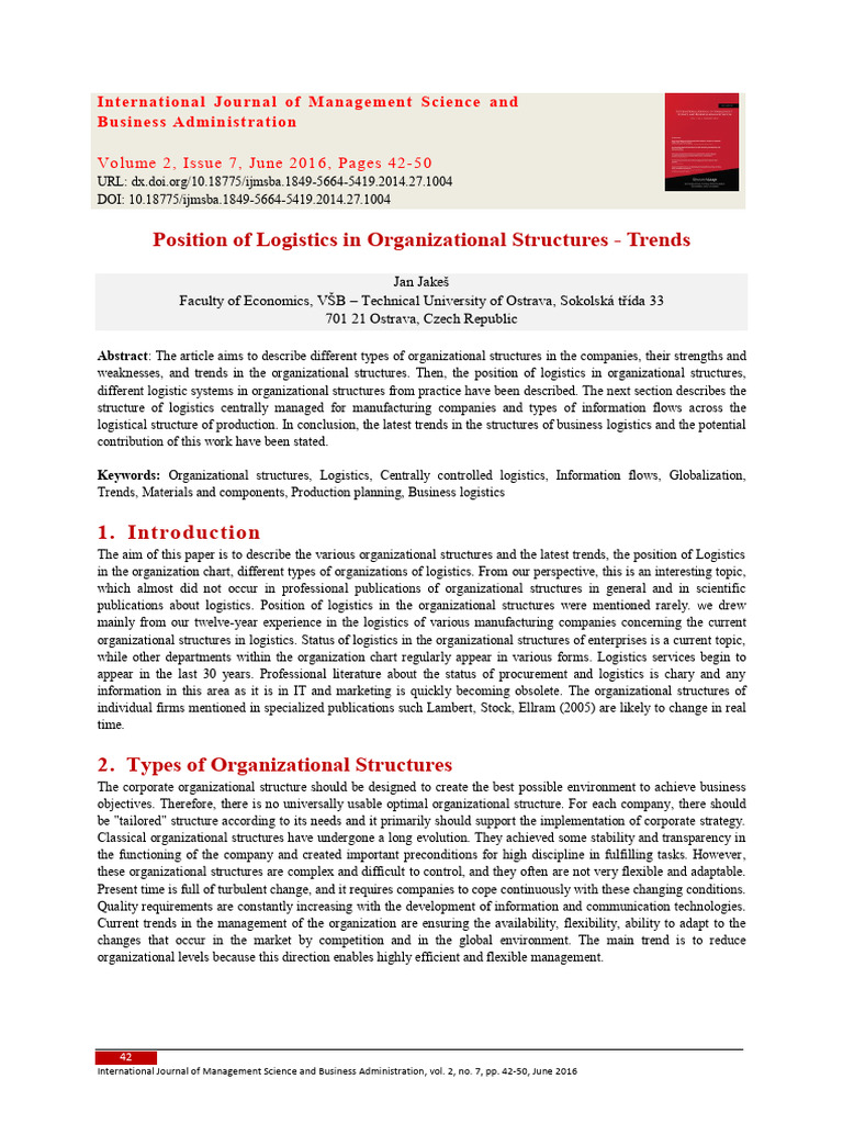 Logistics in Organizational Structures | PDF | Organizational Structure ...