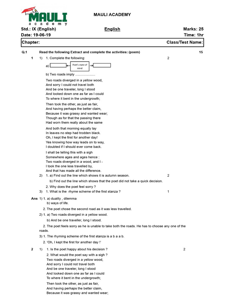 3.3 The Road Not Taken Total QAP | PDF | Poetry