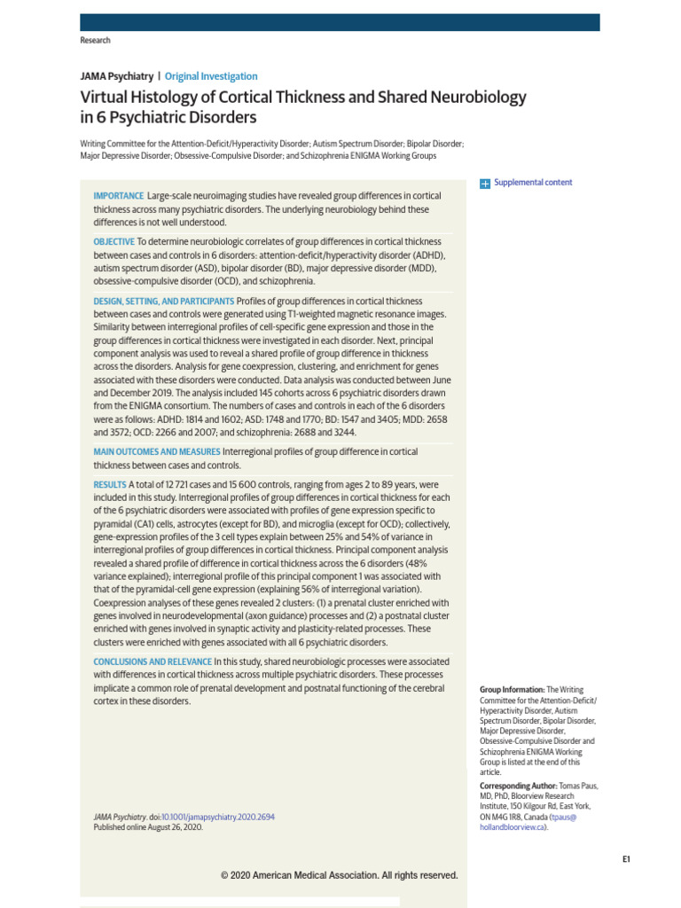 Cortical Thickness | PDF | Cingulate Cortex | Cerebral Cortex