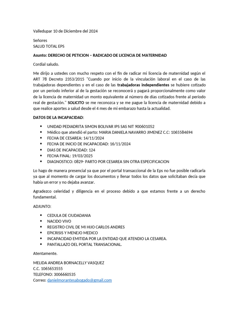 Licencia de Maternidad Melida | PDF