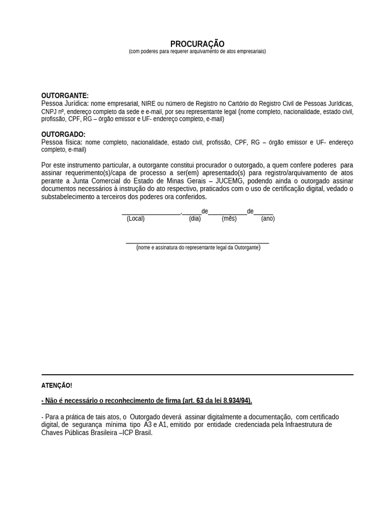 Modelo Procuração - Outorgante Pessoa Jurídica - Assinar Requerimento ...