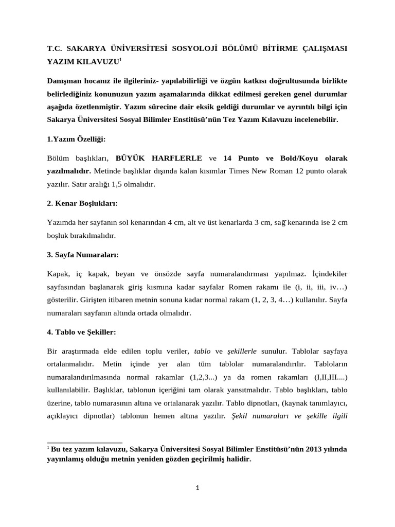 Sosyoloji Bolumu Bitirme Odevi Yazim Kilavuzu | PDF