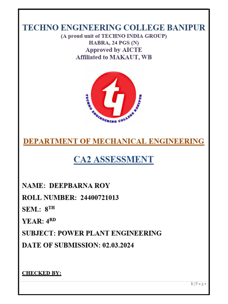 Power Plant Engineering CA2 Assessment | PDF | Power Station | Wind Power
