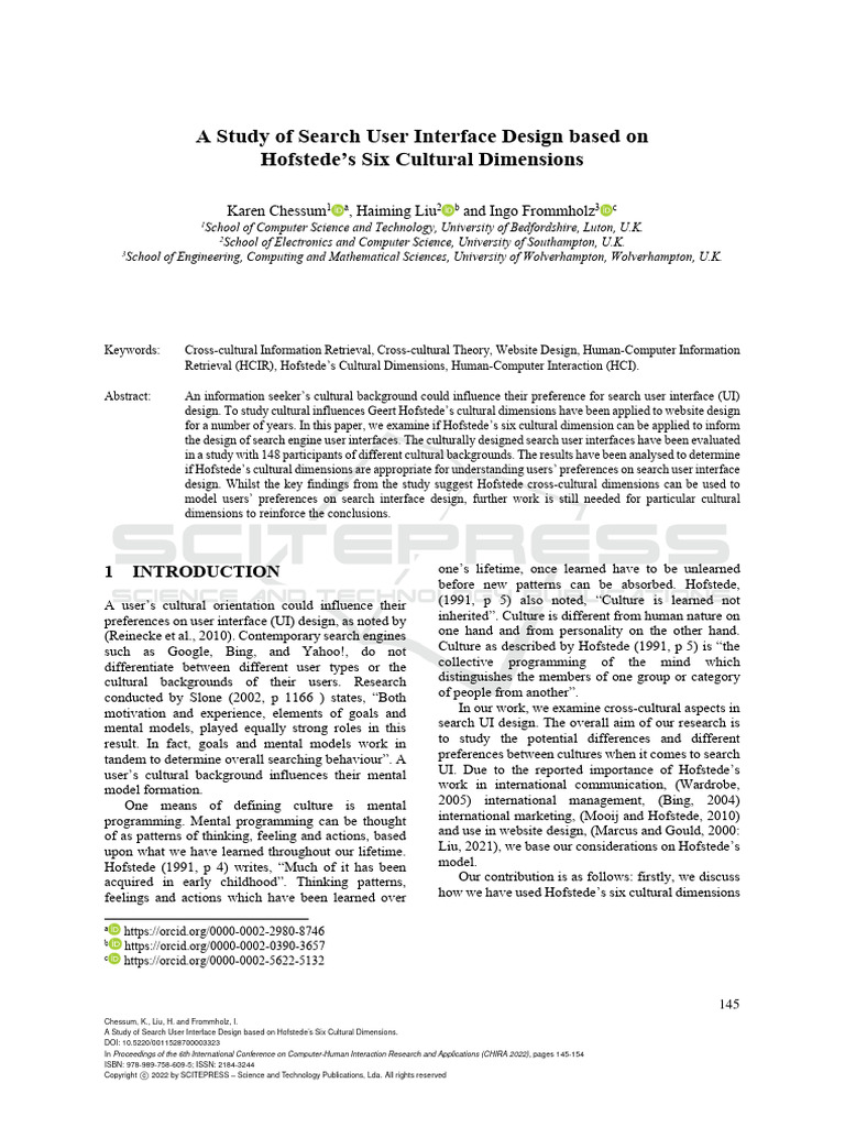 A Study of Search User Interface Design Based On Hofstede's Six ...