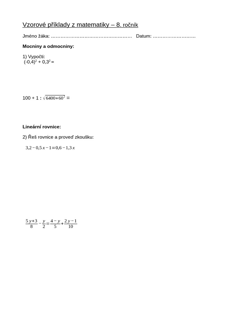 Vzorové Příklady Mat 8roč.sk: Czech Against To What Was Done in First Term | PDF