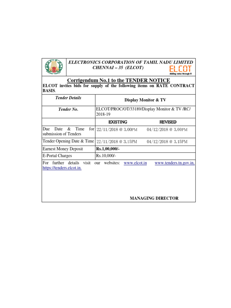 Smart TV Corrigendum No. 1 To The Tender Notice | PDF