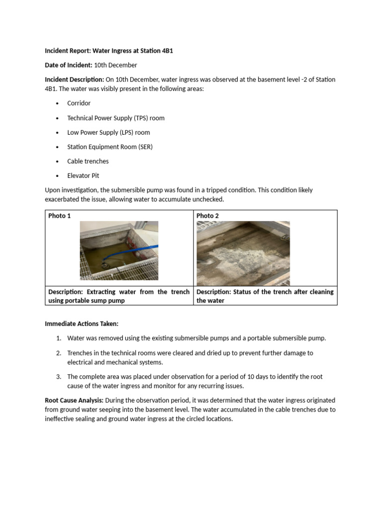 Water Ingress Incident Report 4B1 | PDF