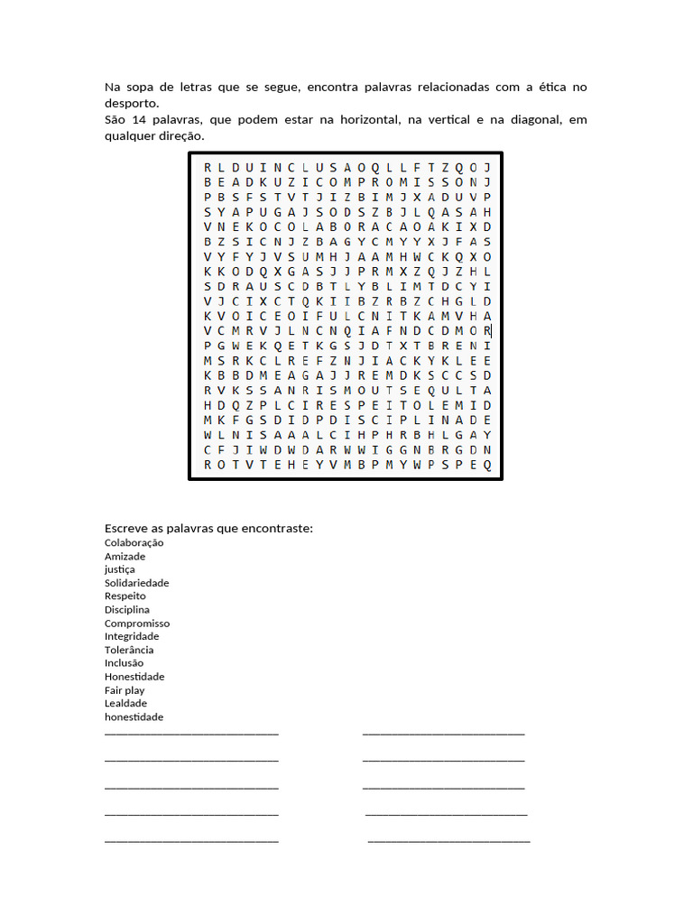 sopa de letras ética | PDF