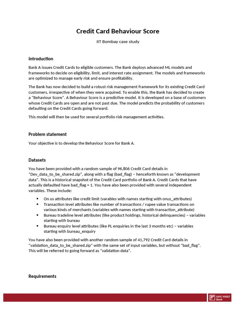 Credit Card Behaviour Scores | PDF | Credit Card | Banks