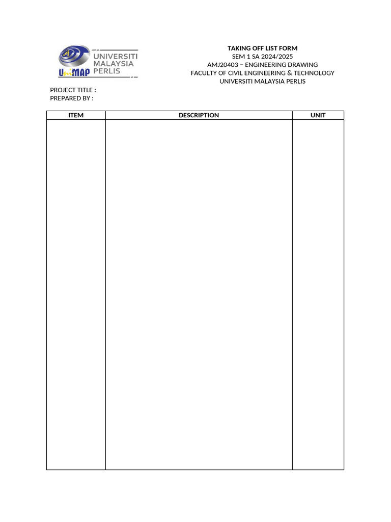 Engineering Drawing Bill of Quantity Form | PDF