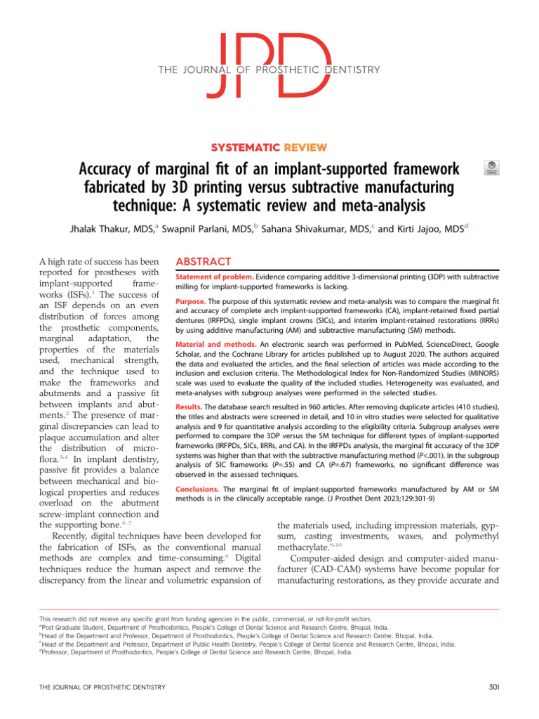 Precisión Del Ajuste Marginal de Una Estructura Implantosoportada Fabricada Mediante Impresión ...