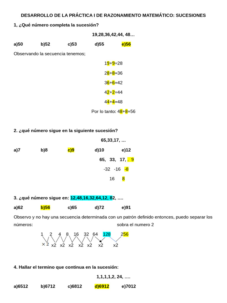 Sucesiones Matemáticas: Ejercicios Resueltos | PDF | Secuencia ...