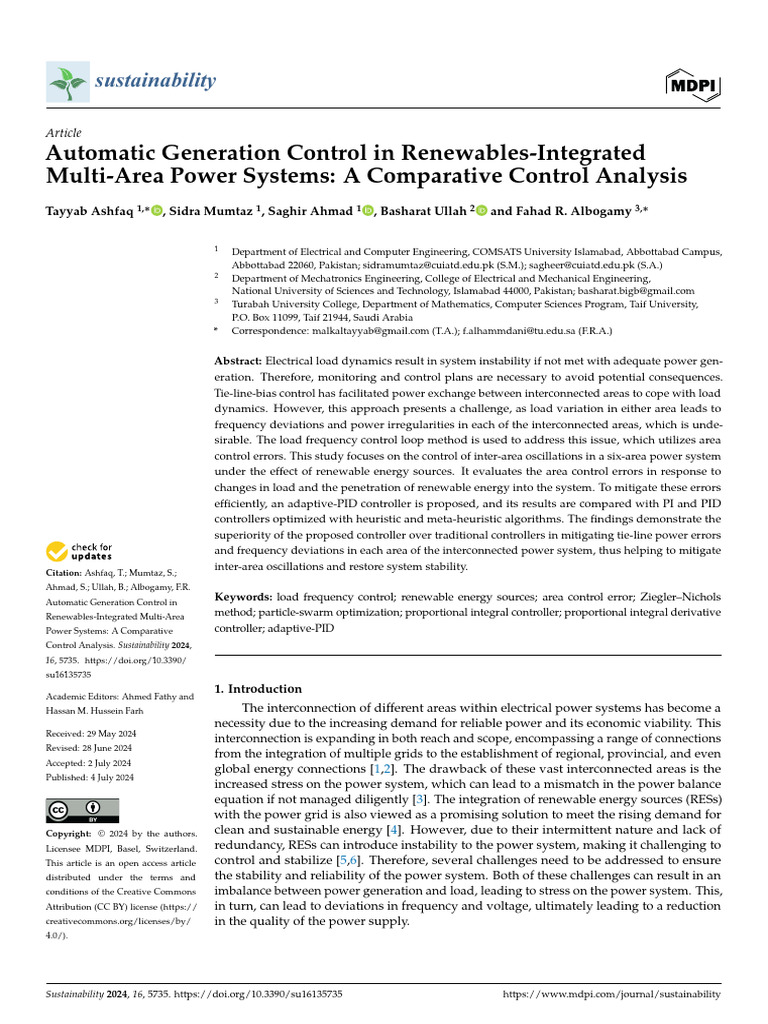 Automatic Generation Control In Renewables Integrated Multi Area Power Systems A Comparative