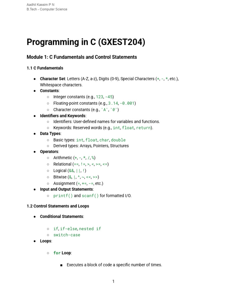 Programming in C (GXEST204) | PDF | Pointer (Computer Programming ... Programming in C (GXEST204) | PDF | Pointer (Computer Programming ...