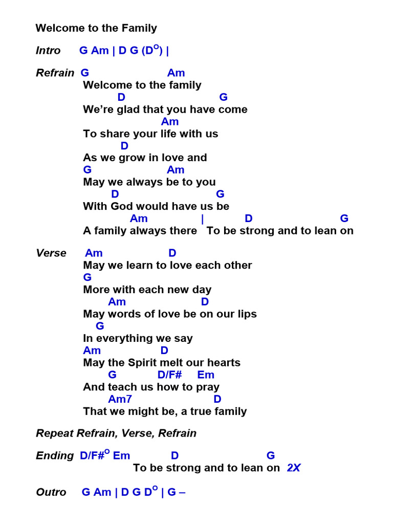 Family Welcome Song Chords | PDF