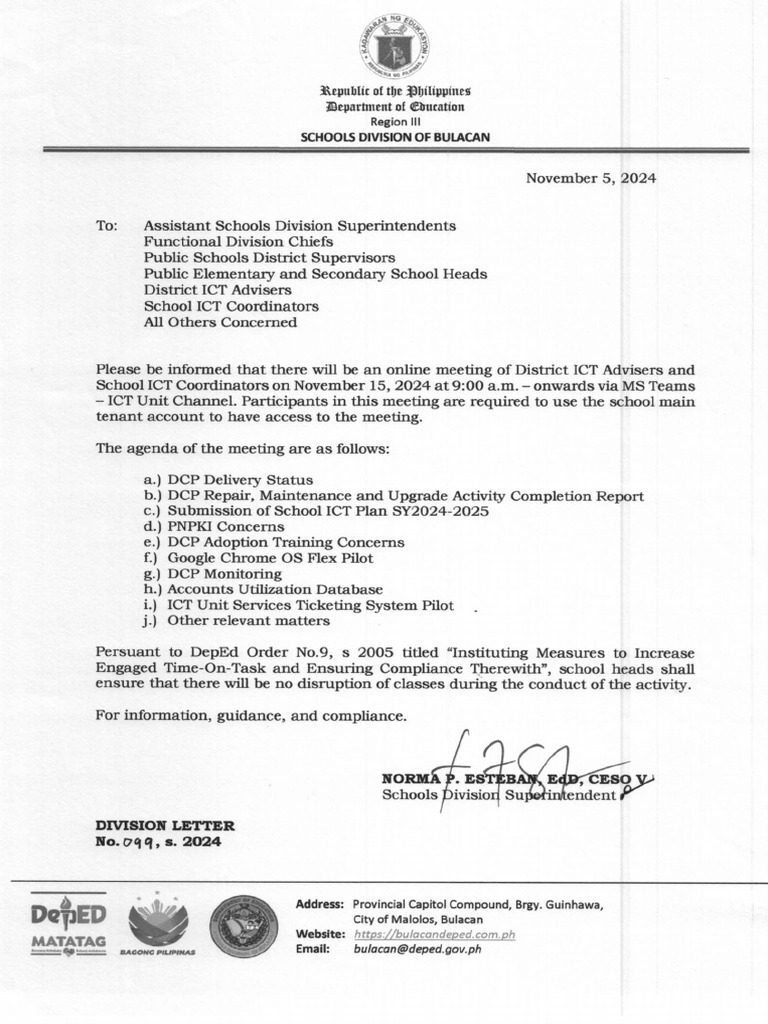 Ict Meeting Division Letter No 099 s 2024 | PDF