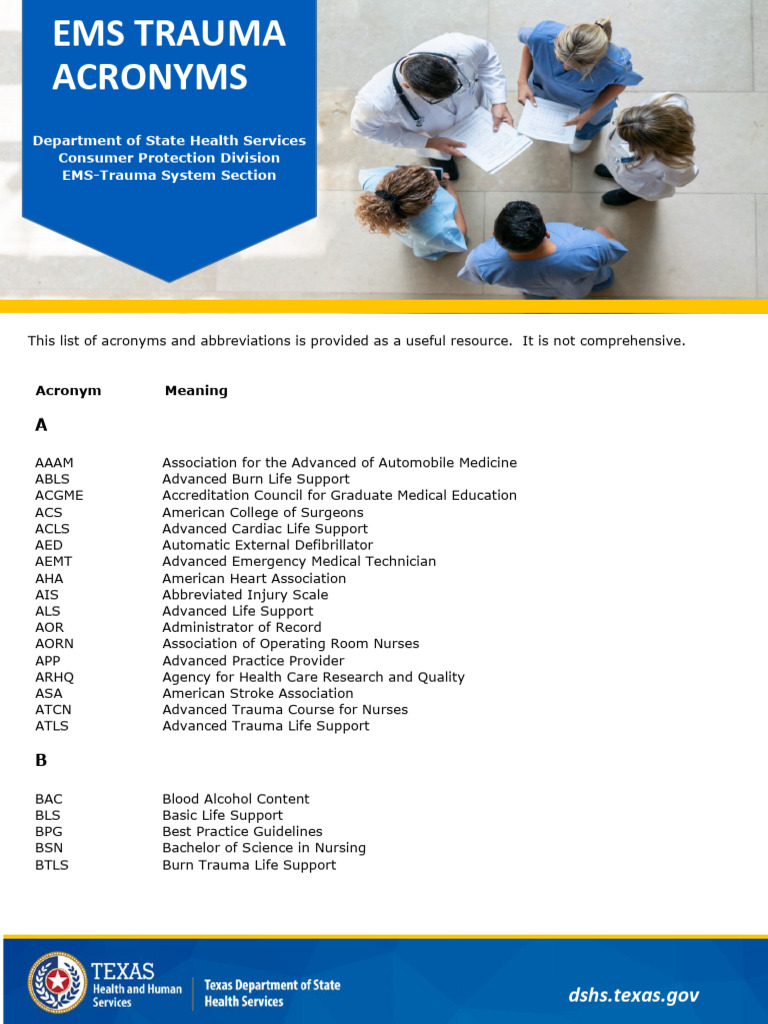 EMSTSS Acronyms | PDF | Emergency Medical Services | Emergency Medical ...