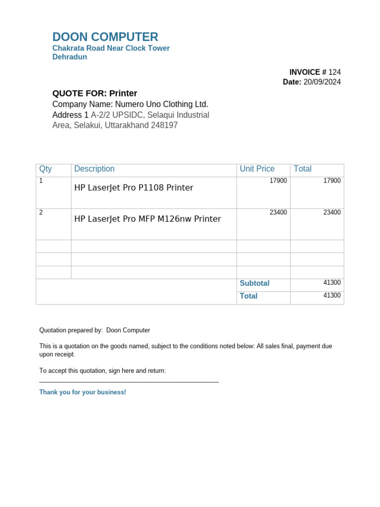 doon computer quotation | PDF