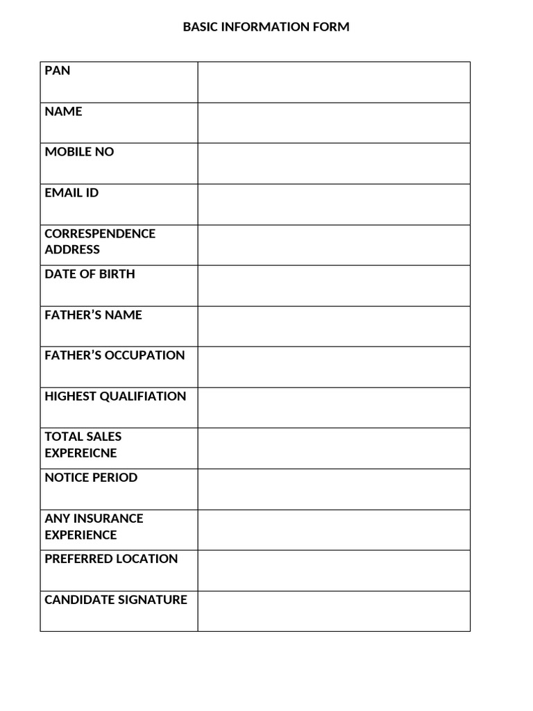 Basic Information Form | PDF