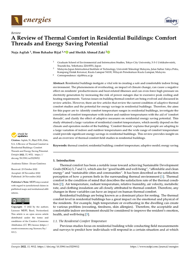 A Review of Thermal Comfort in Residential Buildings- Comfort Threads ...