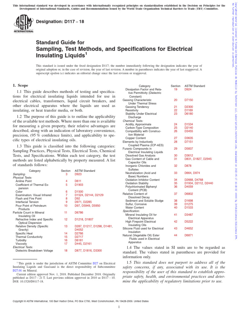 ASTM D117-18 | PDF | Density | Liquids