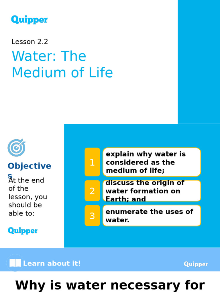 Earth Science SHS 2.2 Water The Medium of Life | PDF | Water | Molecules
