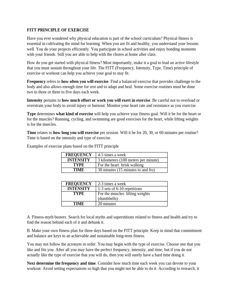 Understanding the FITT Principle for Fitness | PDF | Physical Fitness ...