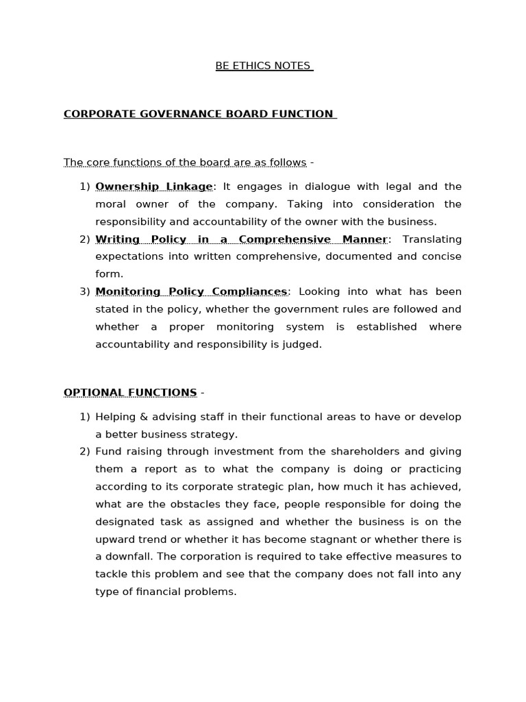 Corporate Governance Board Functions | PDF