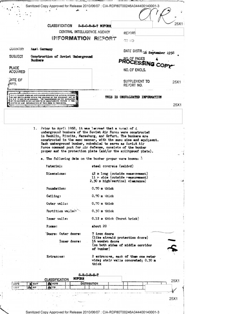 CIA-Construction of Soviet Bunkers | PDF