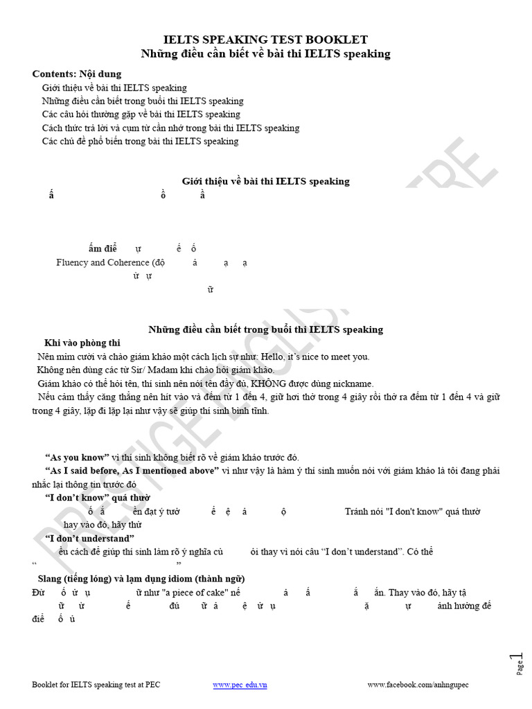 Ielts Speaking Test Booklet 20.6 | PDF
