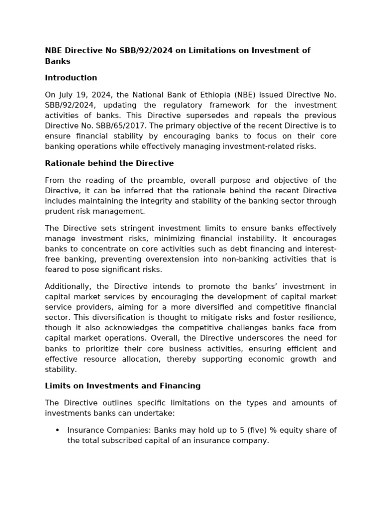 NBE Directive No SBB922024 | PDF | Banks | Capital Market