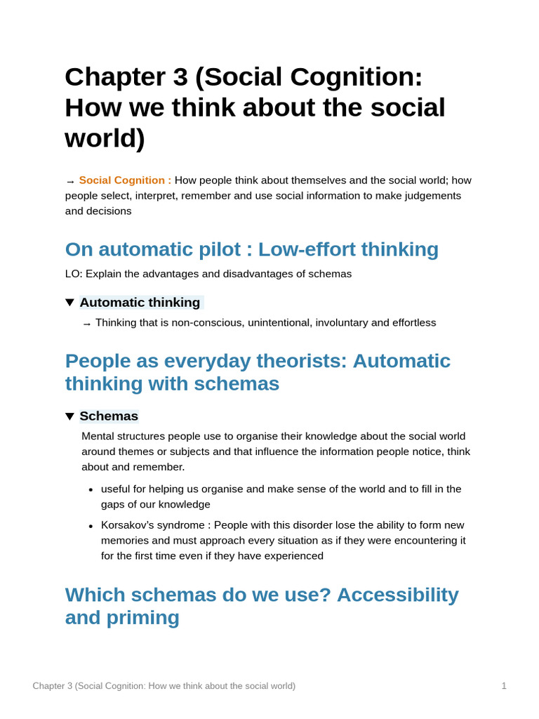 Chapter 3 (Social Cognition) | PDF | Thought | Schema (Psychology)