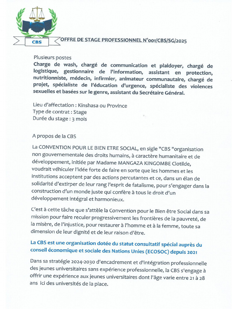 Offre de Stage Professionnel Cbs Janvier 202 | PDF