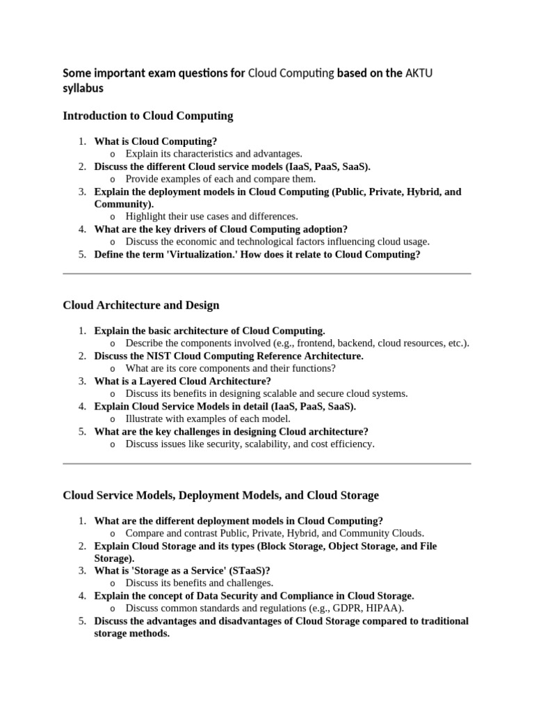 Imp Questions CC | PDF | Cloud Computing | Virtualization